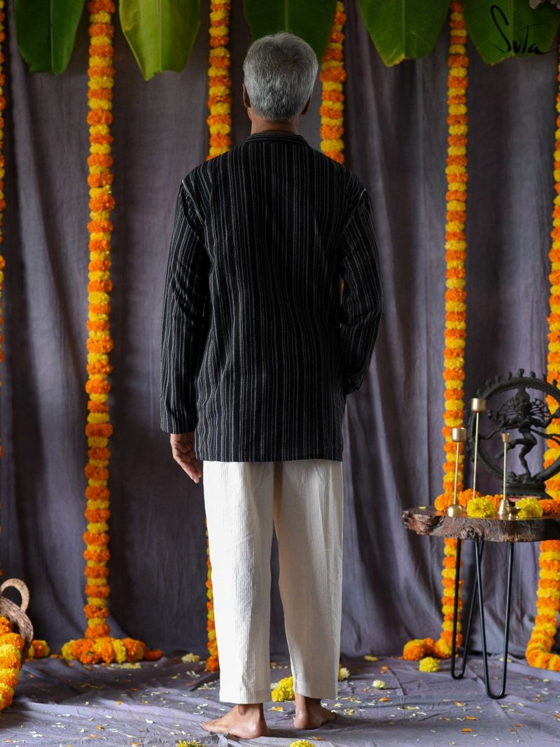 Full Sleeve Cotton Black Kurta For Men|Sawli Dhoop|Suta