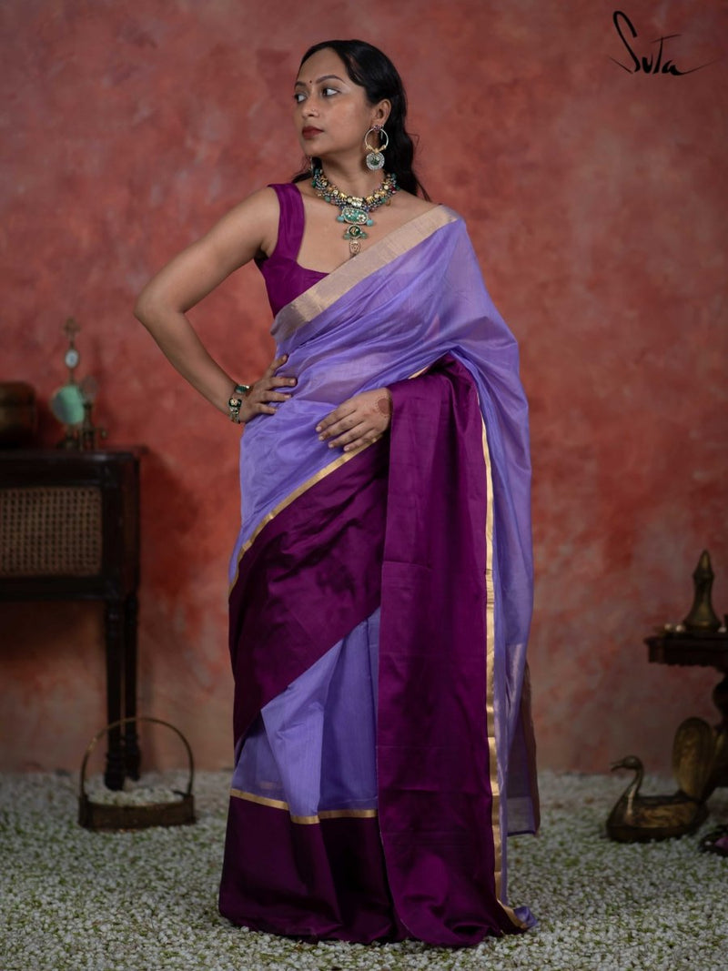 Handwoven Cotton Silk Purple Lavender Saree|Serene Sita|Suta