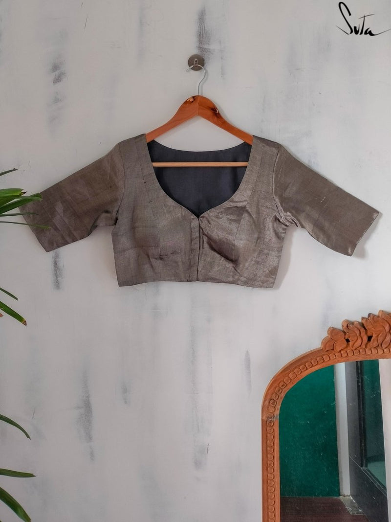 Cotton SIlk Padded Silver Blouse|Sona Chandi|Suta