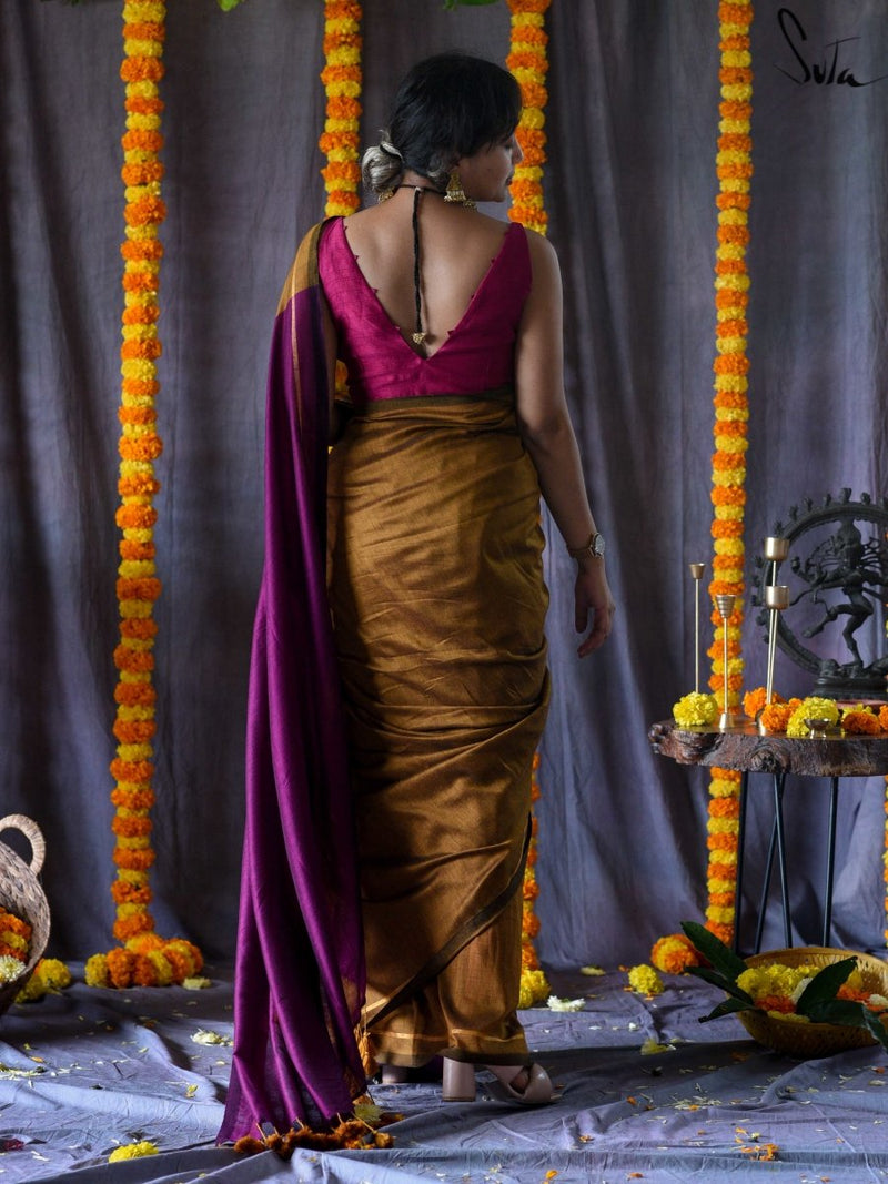 Cotton Acrylic Golden Saree For Women|Sunehra Malpua|Suta