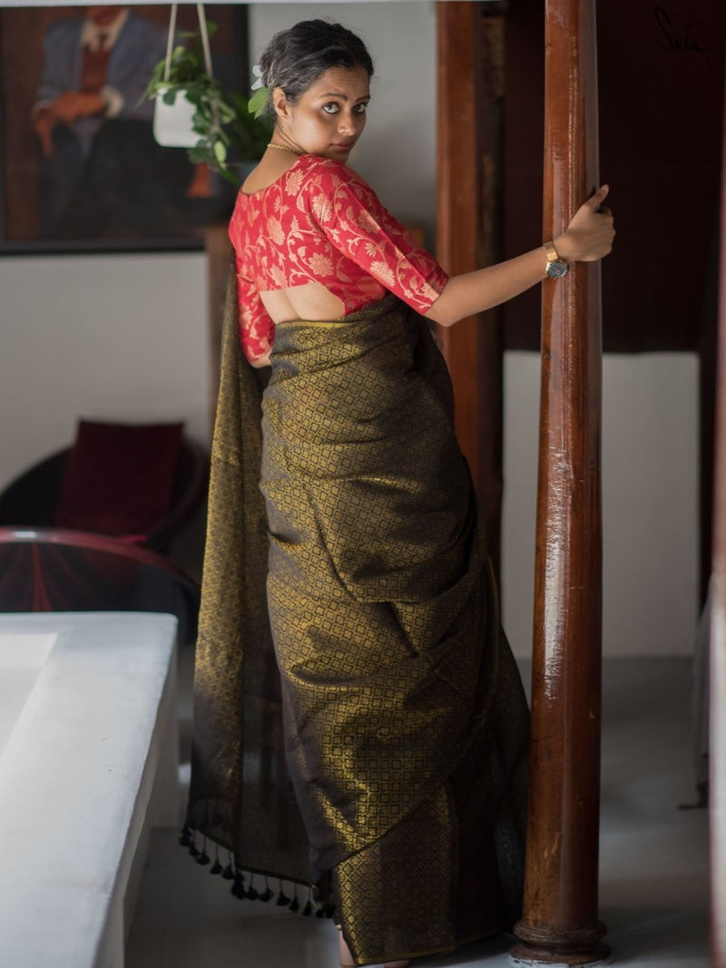 Cotton Black Designer Saree With Tassels|Vaidehi Vidya|Suta