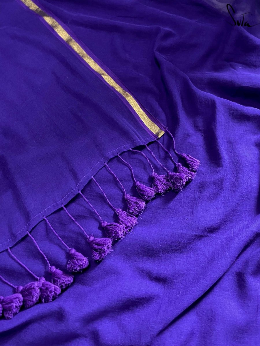 Purple Mulmul Cotton Soft Saree With Zari|Aasmani Fiza|Suta – suta