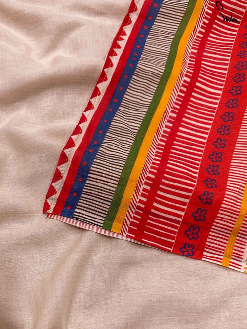 Cotton Border Design White Saree For Durga Puja|Anjoli|Suta