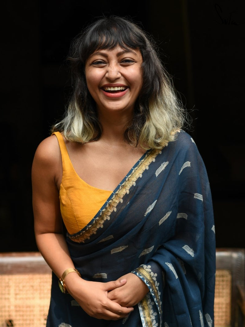 U Neck Silk Sleeveless Blouse In Yellow|Basic Peela|Suta