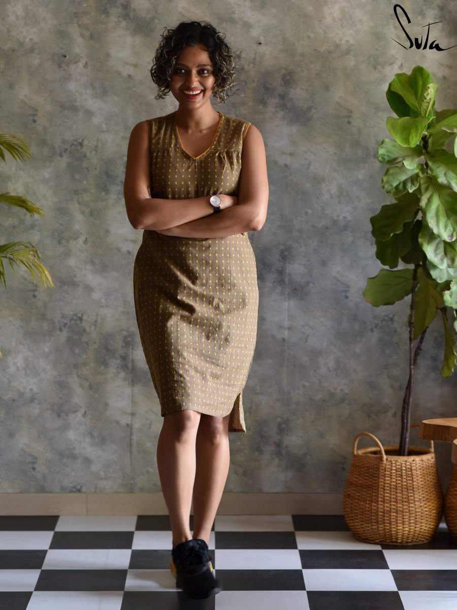 One Piece Cotton Sleeveless Brown Dress|Behaya Beimani|Suta