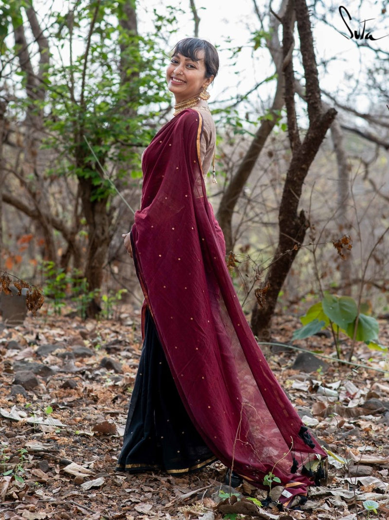 Maroon Cotton Zari Saree|Bitter Sweet Chumki|Suta – suta
