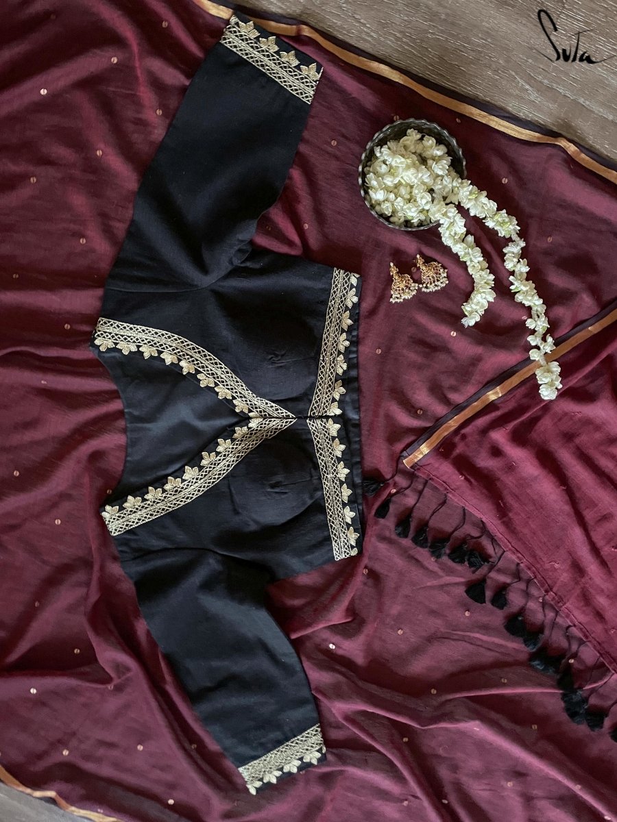 Maroon Cotton Zari Saree|Bitter Sweet Chumki|Suta – suta