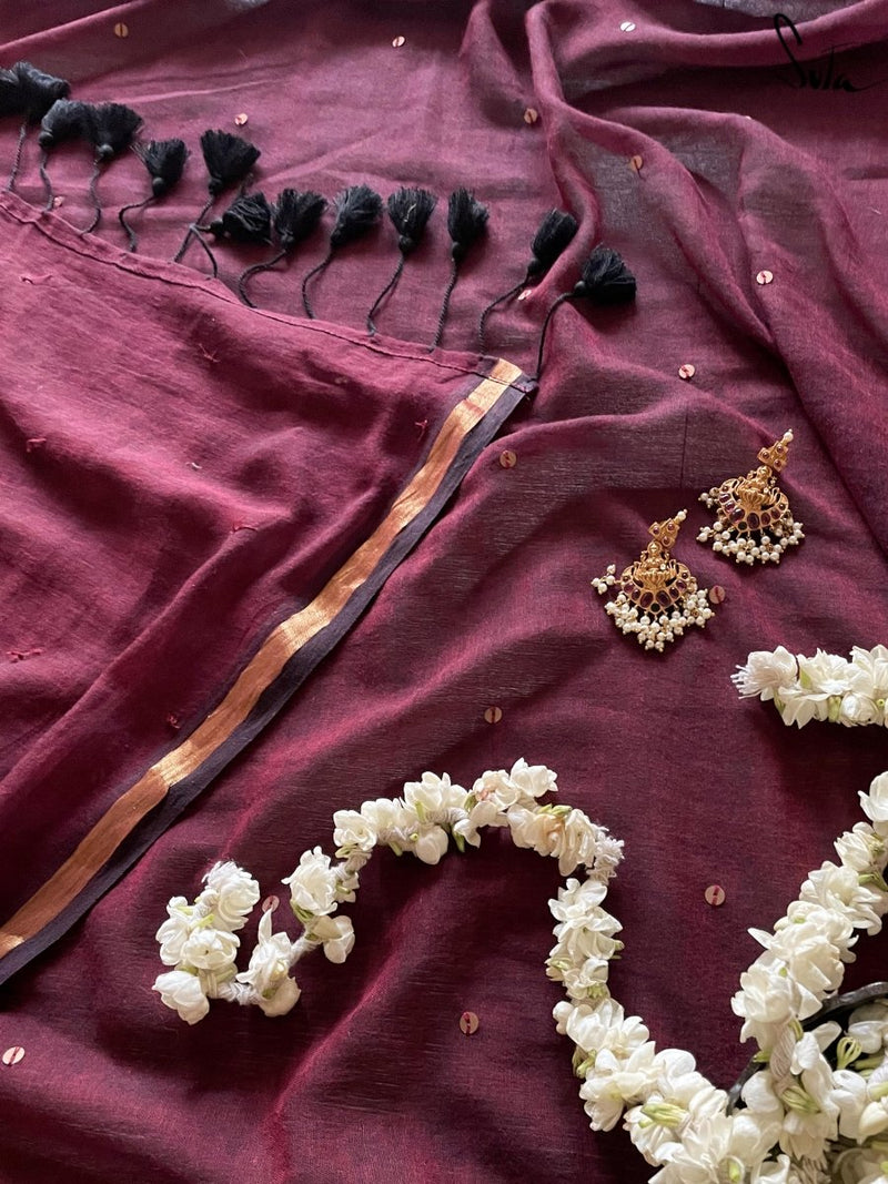 Maroon Cotton Zari Saree|Bitter Sweet Chumki|Suta – suta