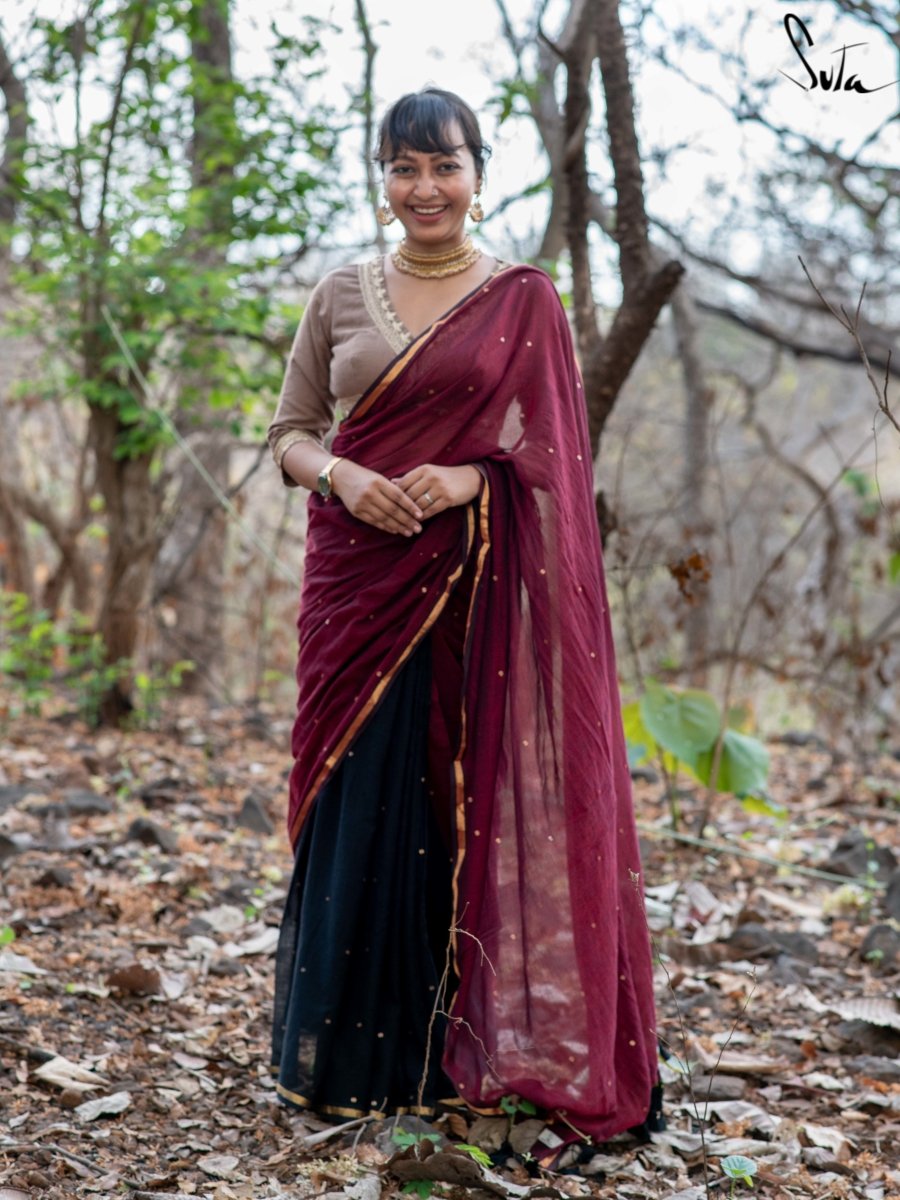 Maroon Cotton Zari Saree|Bitter Sweet Chumki|Suta – suta