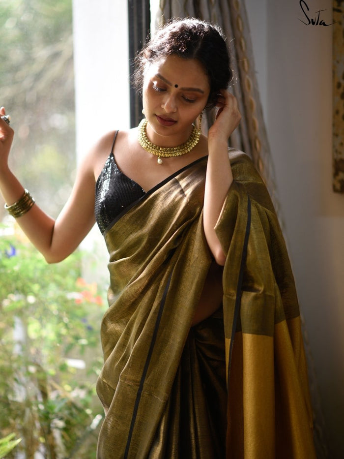 Polyester Black Sleeveless Blouse With Strap|Black Glitz|Suta