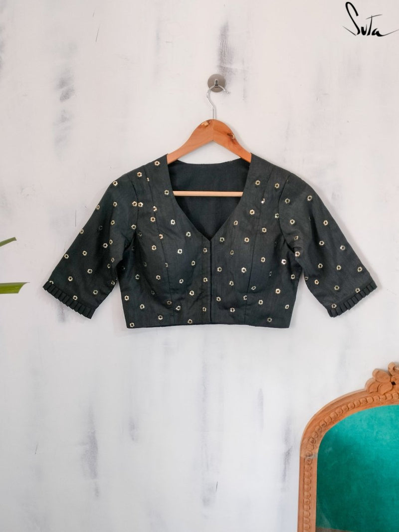 Art Silk Padded Designer Blouse In Black|Black Stars|Suta