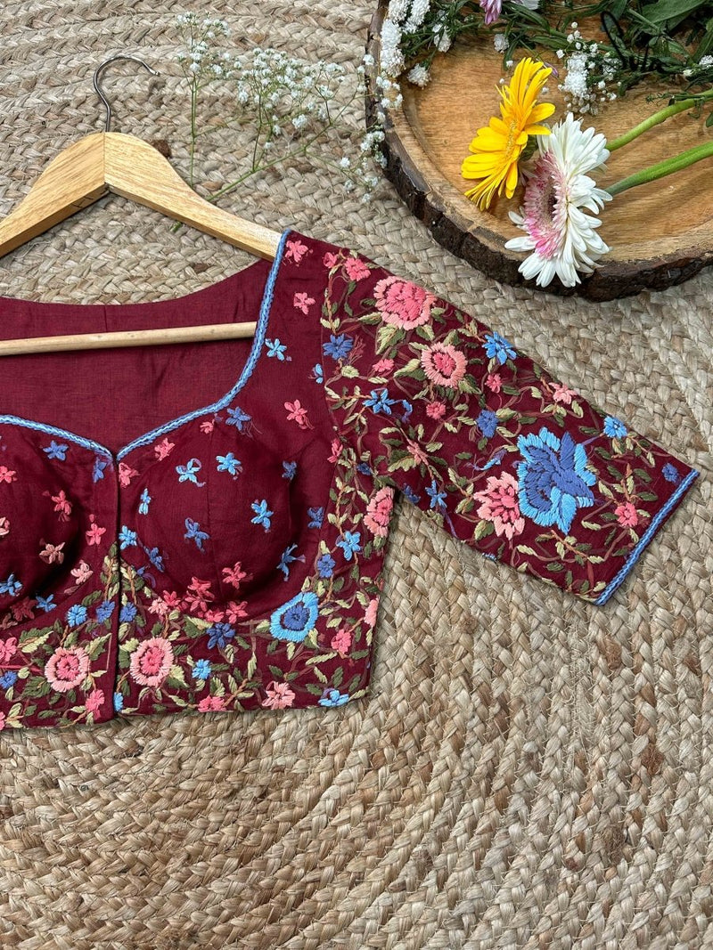 Silk Organza Maroon Designer Blouse|Charade Of Stars|Suta
