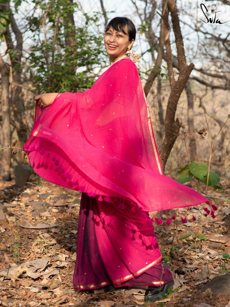 Pink Cotton Zari Saree|Charismatic Chaos Chumki|Suta – suta