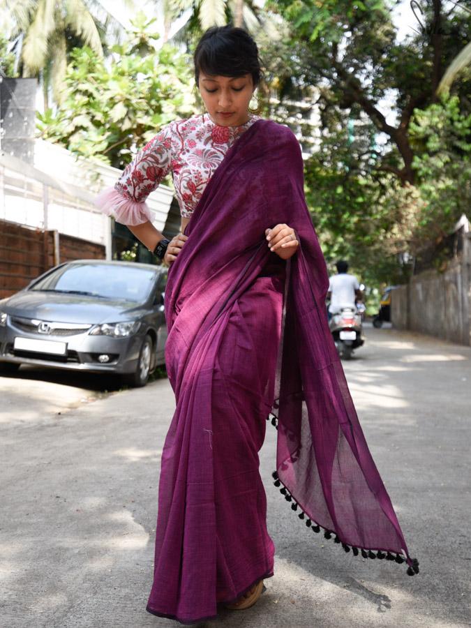 Purple Soft Mulmul Cotton Saree|Dragon Fruit Pink|Suta – suta