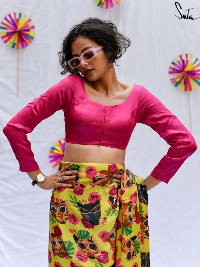 Padded U Neck Full Sleeve Blouse In Pink|Gulabi Pankh|Suta
