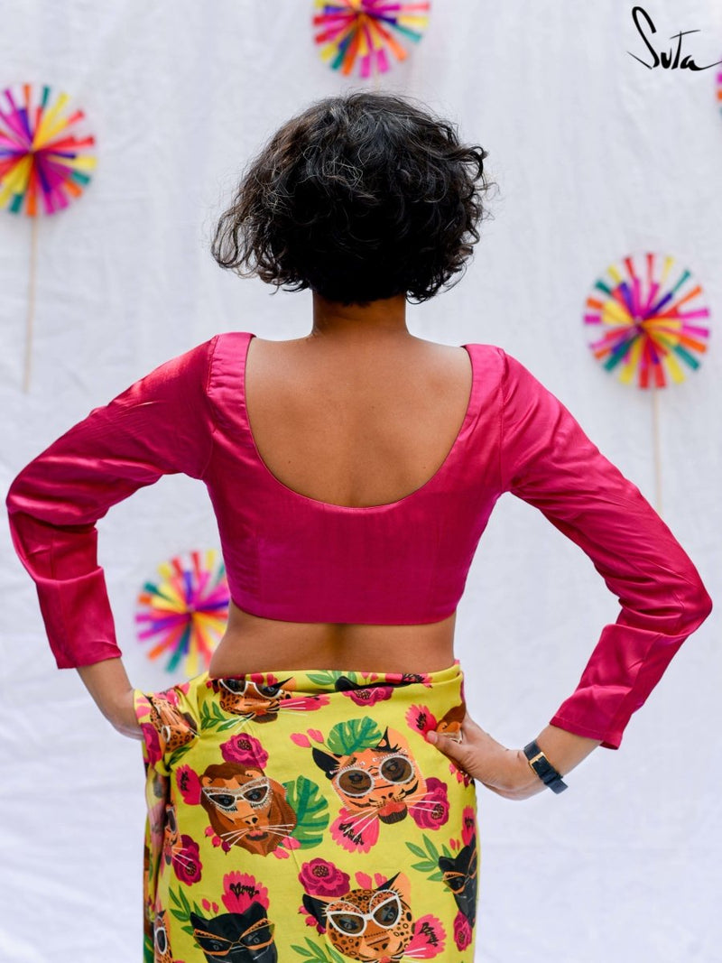 Padded U Neck Full Sleeve Blouse In Pink|Gulabi Pankh|Suta