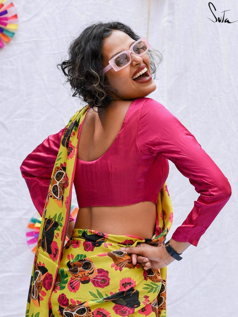 Padded U Neck Full Sleeve Blouse In Pink|Gulabi Pankh|Suta
