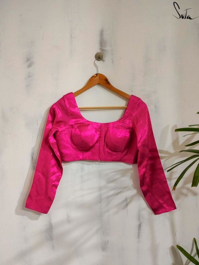 Padded U Neck Full Sleeve Blouse In Pink|Gulabi Pankh|Suta