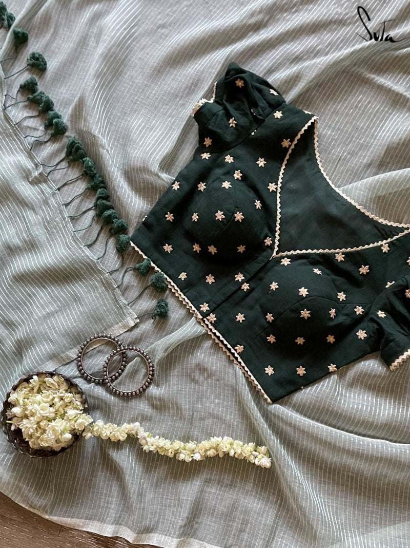 Green Viscose Blend Blouse|Hara Sona Pankhudi|Suta – suta