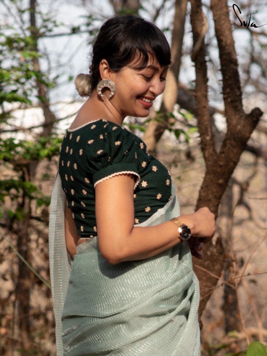 Green Viscose Blend Blouse|Hara Sona Pankhudi|Suta – suta