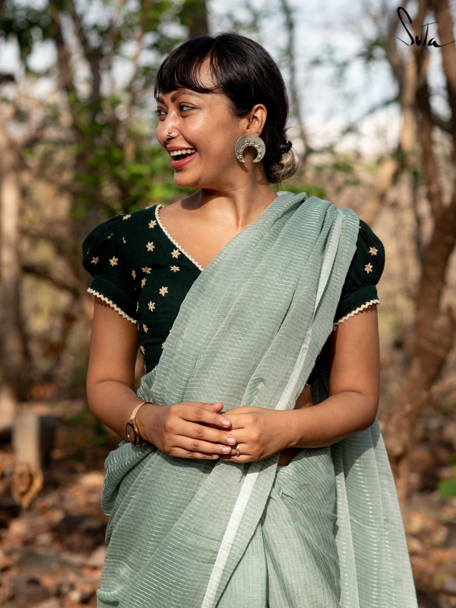 Green Viscose Blend Blouse|Hara Sona Pankhudi|Suta – suta