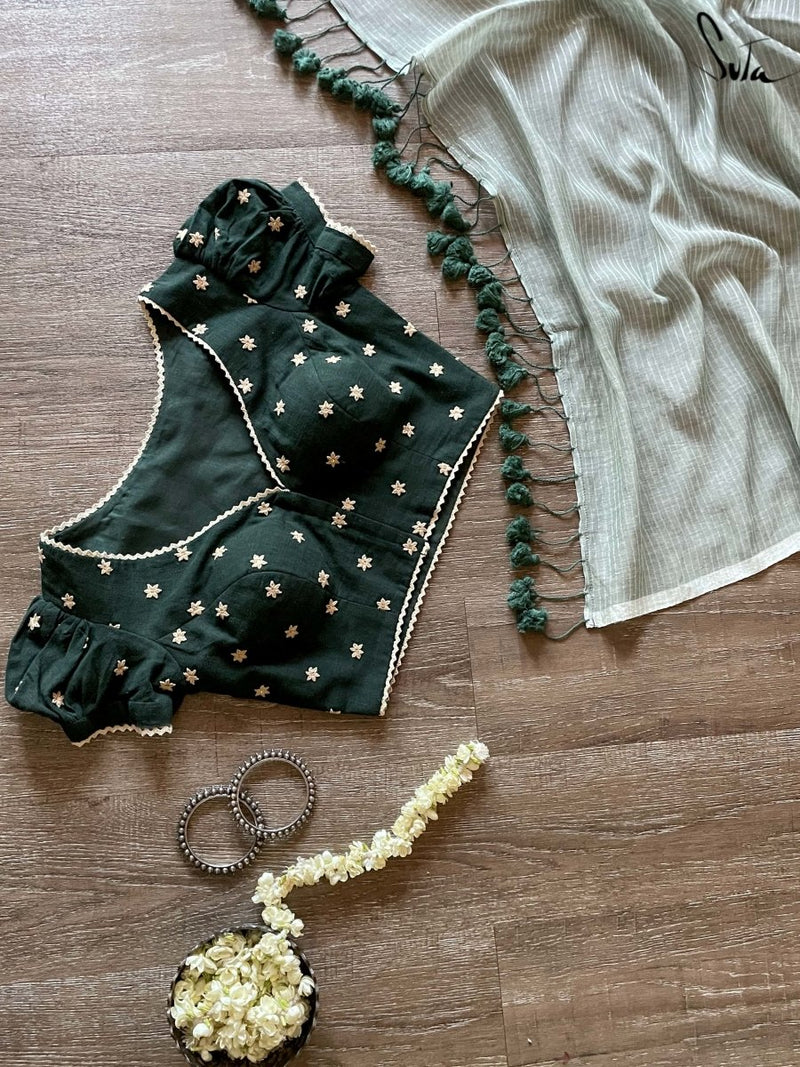 Green Viscose Blend Blouse|Hara Sona Pankhudi|Suta – suta