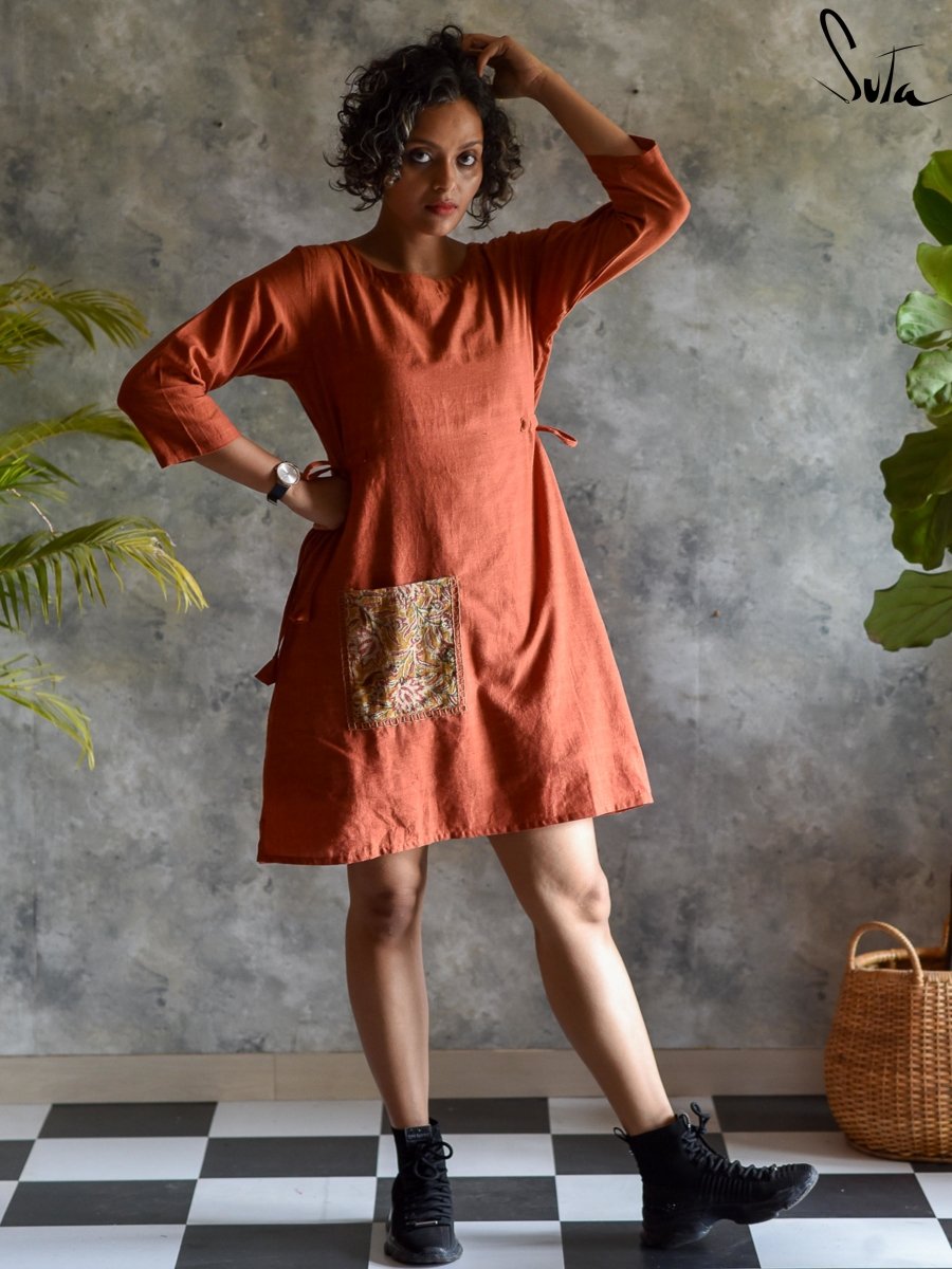 Cotton Rust Orange One Piece Short Dress|Jaade Ki Dhoop|Suta