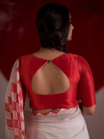 Red Art Silk V Neck Padded Blouse|Jamanthi|Suta