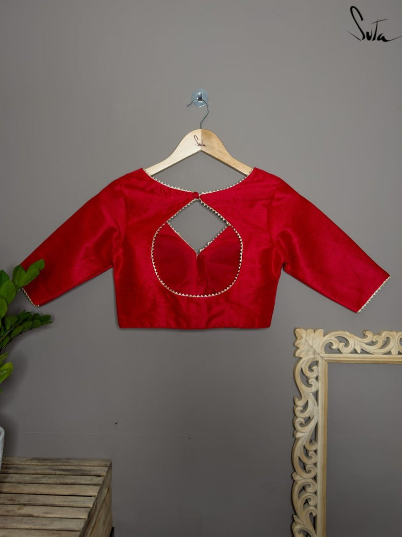 Red Art Silk V Neck Padded Blouse|Jamanthi|Suta