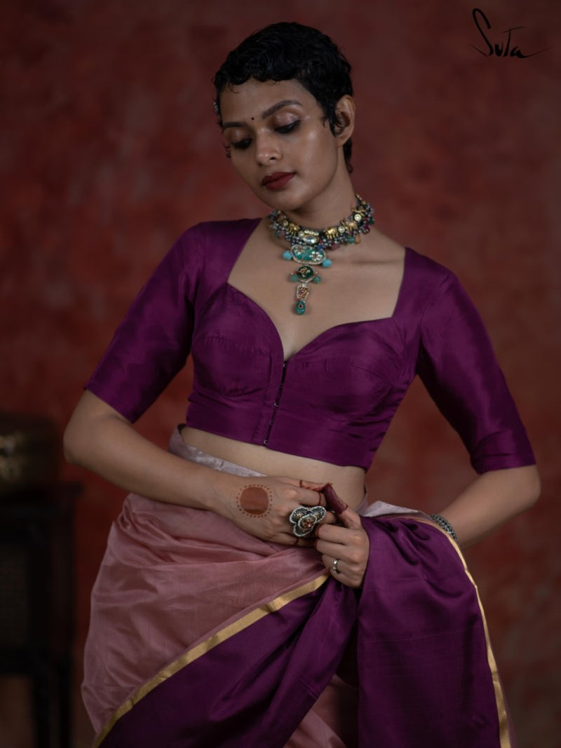 Silk Purple Blouse With Sweetheart Neckline|Kshamya|Suta