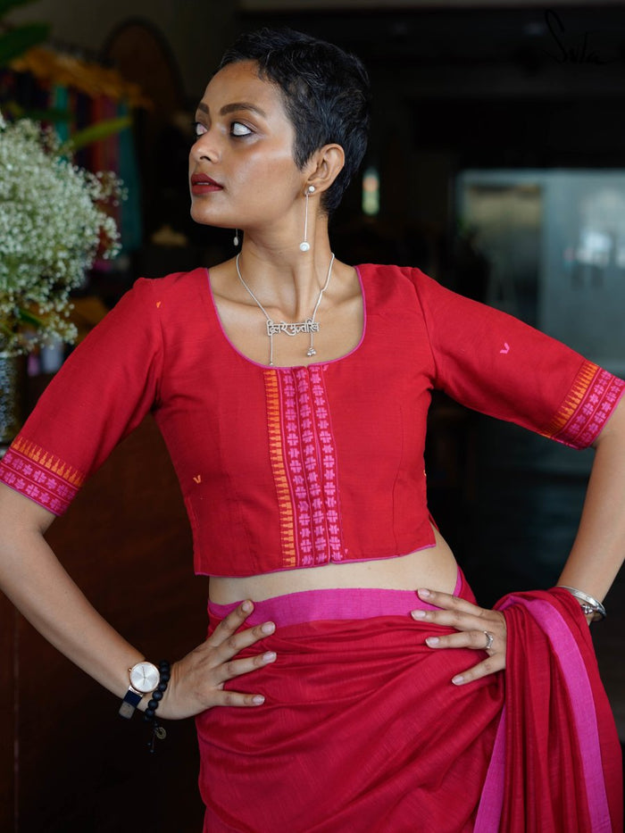 Round Neck Cotton Designer Blouse In Red|Lahu Ki Syahi|Suta