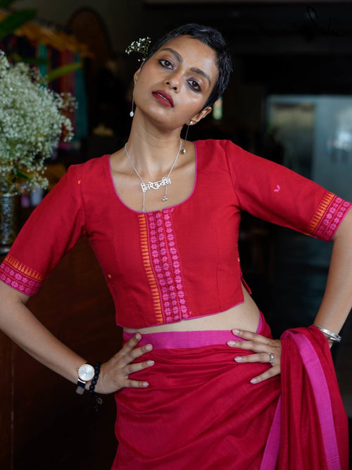 Round Neck Cotton Designer Blouse In Red|Lahu Ki Syahi|Suta