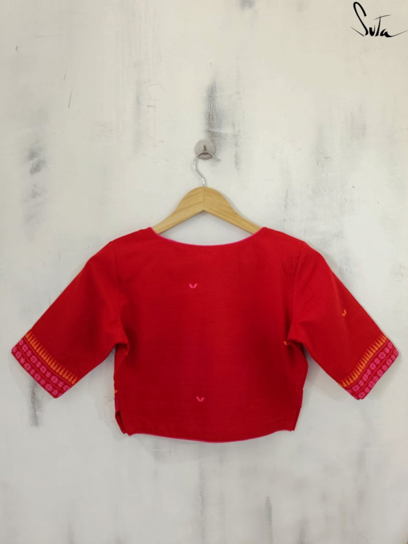 Round Neck Cotton Designer Blouse In Red|Lahu Ki Syahi|Suta