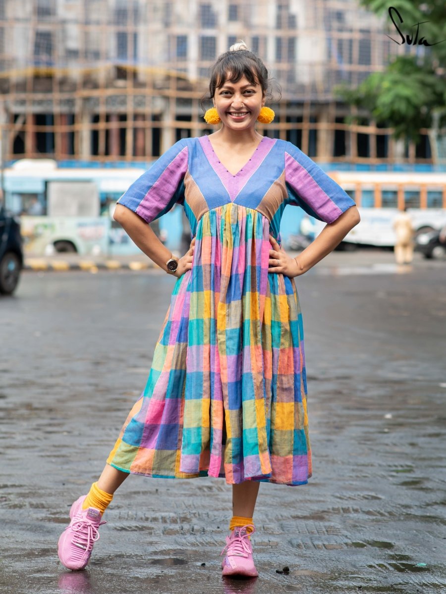 One Piece Multicolour Dress With V Neck|Loves Me Nought|Suta