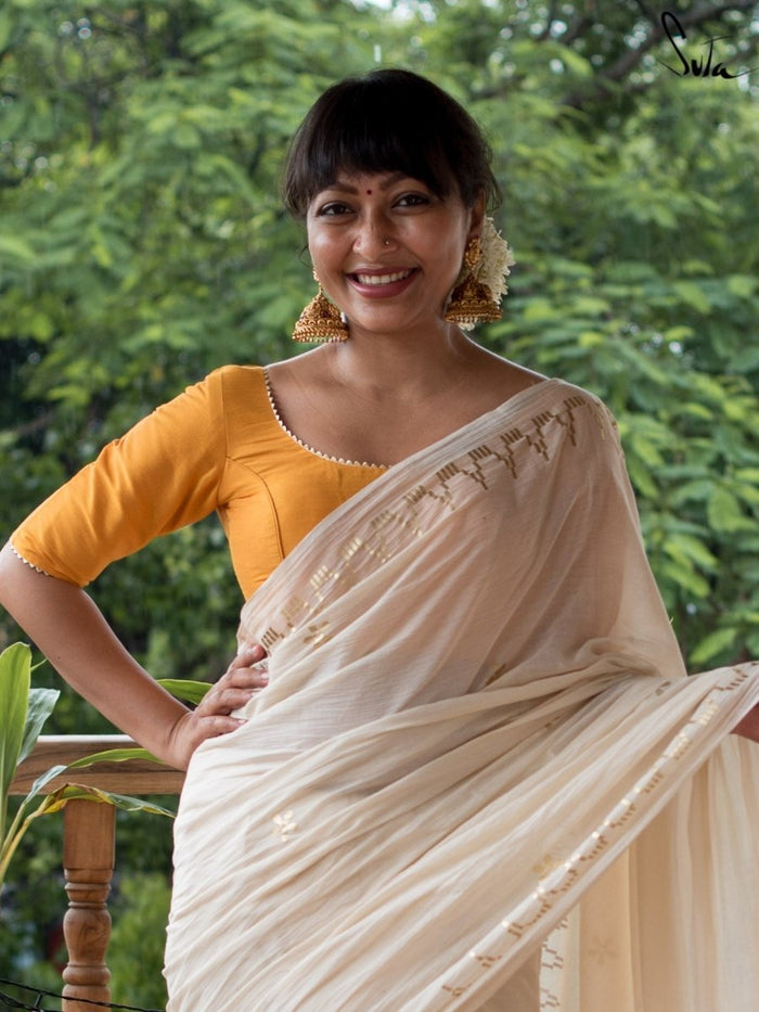 Mustard Color Art Silk U Neck Padded Blouse|Malliga|Suta