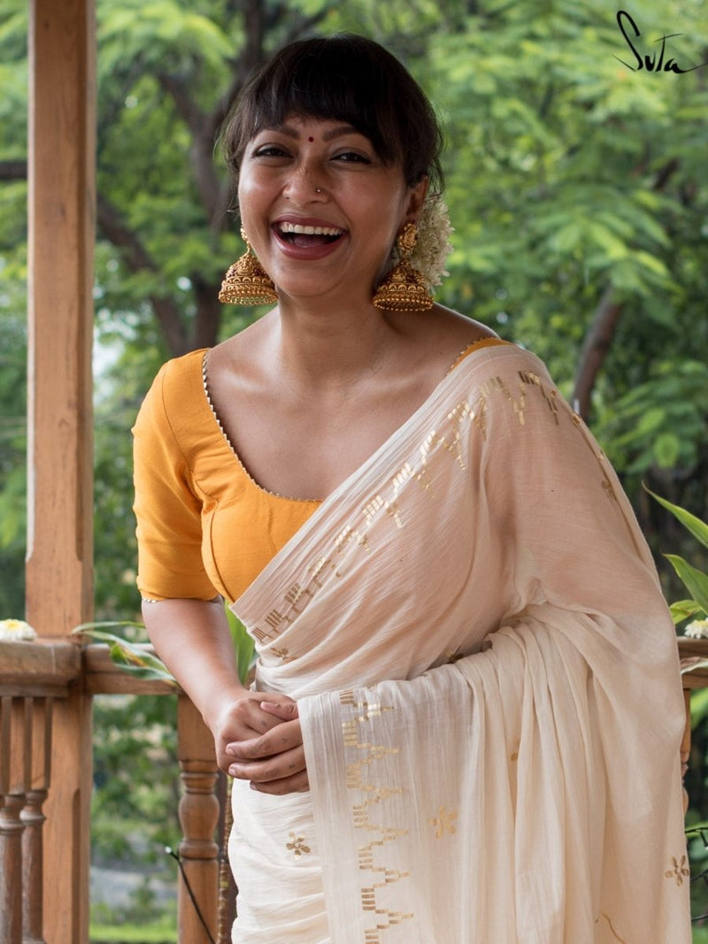 Mustard Color Art Silk U Neck Padded Blouse|Malliga|Suta