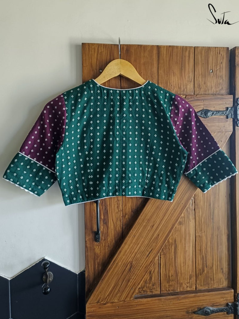 Purple and Green Cotton Round Neck Blouse | Meri Manohar | Suta