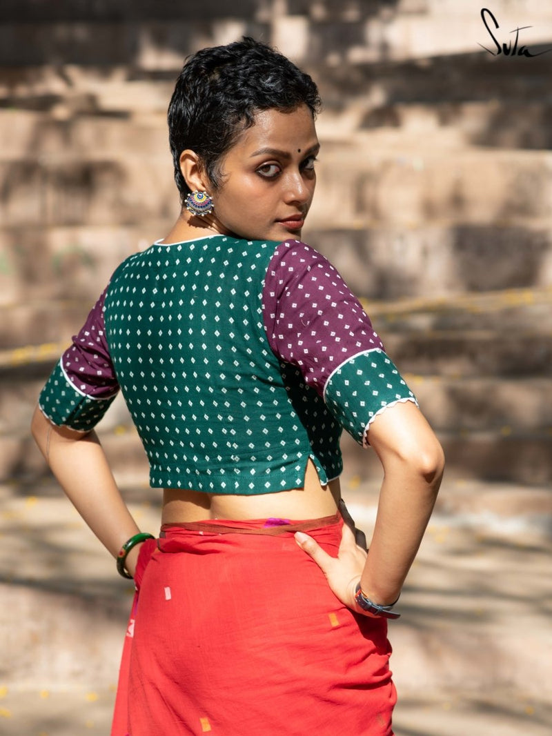 Purple and Green Cotton Round Neck Blouse | Meri Manohar | Suta