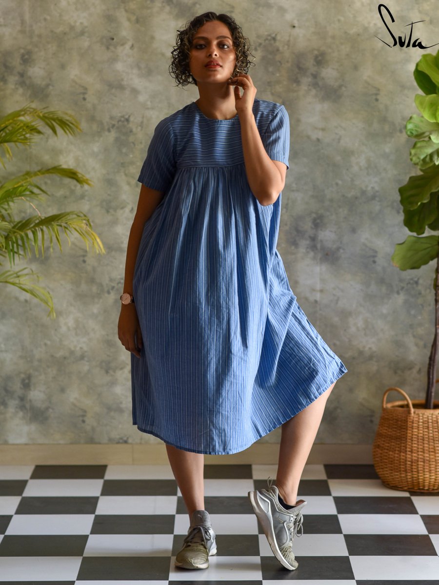 Soft Cotton One Piece Sky Blue Midi Dress|Neel Kamal|Suta