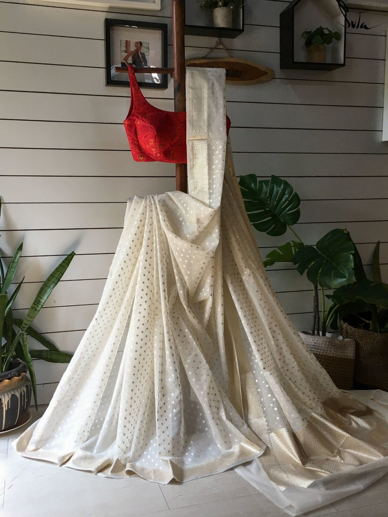 Blended Polycotton Traditional White Silk Saree|Paakh|Suta