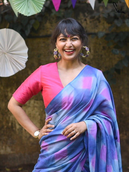 Silk Half Sleeve Pink Blouse With V Neck|Parijata|Suta