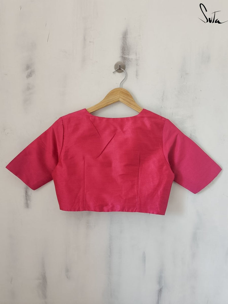 Silk Half Sleeve Pink Blouse With V Neck|Parijata|Suta