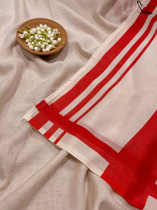 Laal Paar White Saree For Durga Pujo|Pujor Gondho Esheche|Suta