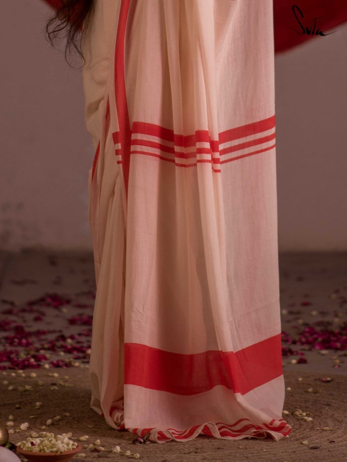 Laal Paar White Saree For Durga Pujo|Pujor Gondho Esheche|Suta