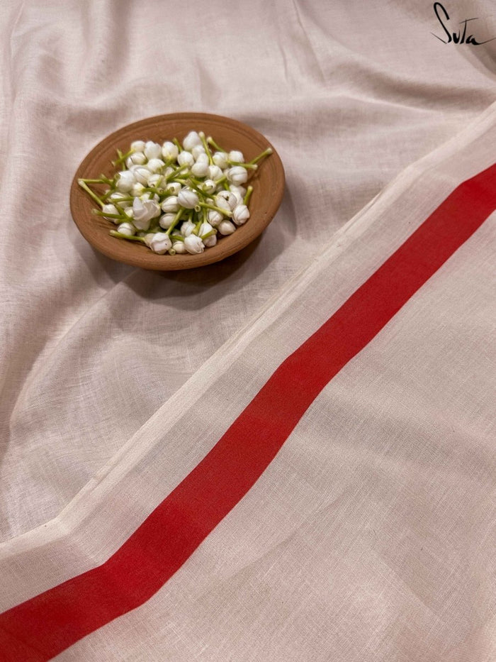 Laal Paar White Saree For Durga Pujo|Pujor Gondho Esheche|Suta