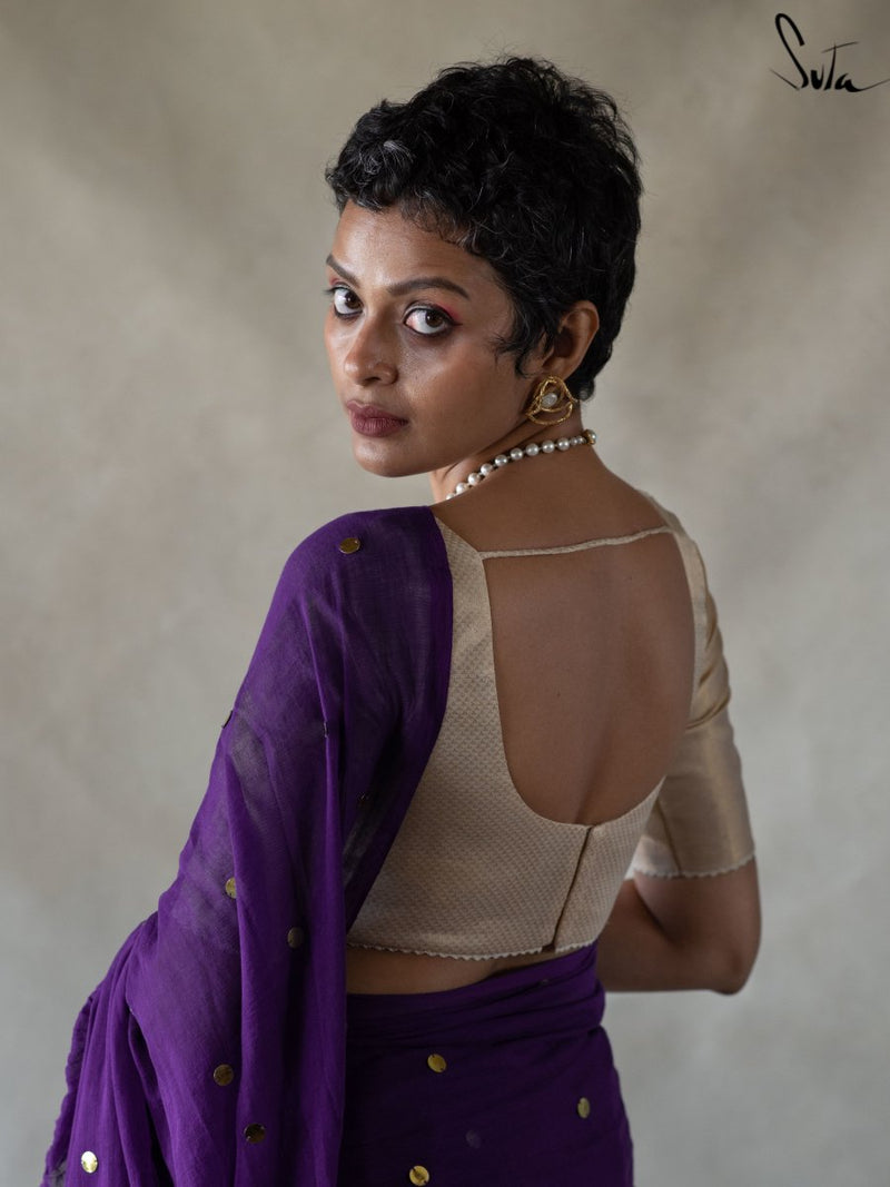 Golden Silk Half Sleeve U Neck Blouse|Queen Of Gems|Suta
