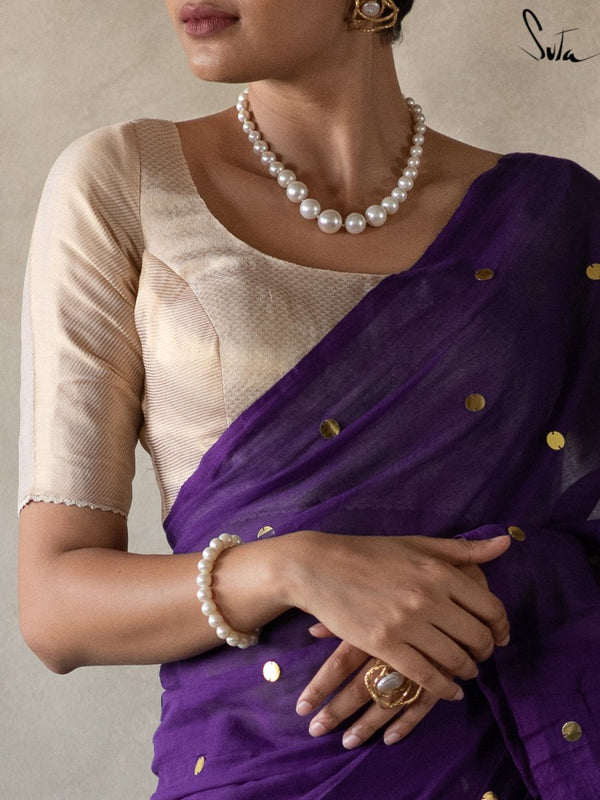 Golden Silk Half Sleeve U Neck Blouse|Queen Of Gems|Suta