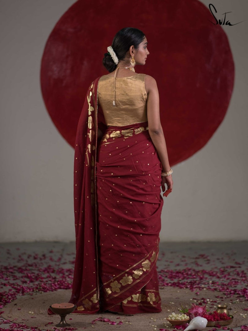 Mul Cotton Red Saree For Durga Puja|Rokto Joba|Suta