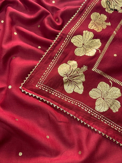 Mul Cotton Red Saree For Durga Puja|Rokto Joba|Suta