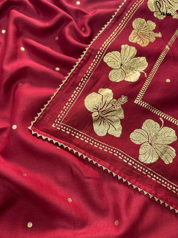 Mul Cotton Red Saree For Durga Puja|Rokto Joba|Suta